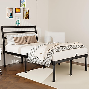 ROIL Full Size Metal Bed Frame with Headboard, 14inch Black Heavy Duty Platform with Steel Slats Support and Mattress Stoppers, 3500LBS No Box Spring Needed, Easy Assembly Noise-Free