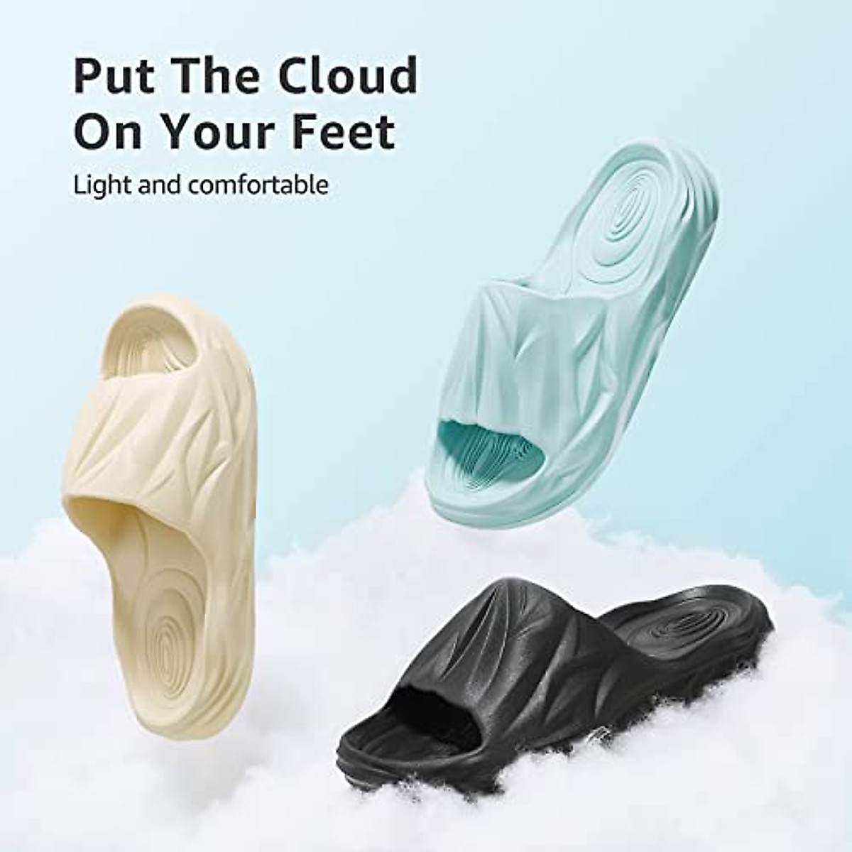 STQ Cloud Slides for Women Cushion Cloud Sandals Non slip Pillow feeling Slippers with Arch Support for Outdoor pool Beach Black Size 4.5/5/5.5
