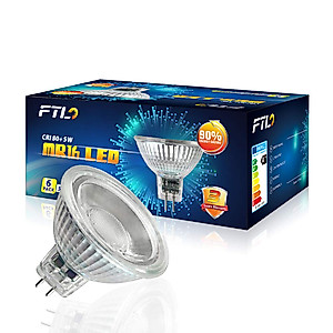 FTL MR16 LED Light Bulbs 3000K Warm White AC/DC 12V Non Dimmable Glass Cover 5W 500lm GU5.3 Spotlight 50W Halogen Replacement for Track Lighting and Outdoor Landscape 6-Pack