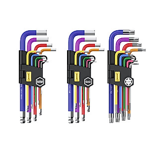 AMTOVL 27PCS Allen Key Set, Metric & SAE Allen Wrench Set, Extra Long Ball & Star End Hex Keys with T-Handle & Color Coding for Bicycle, Household DIY