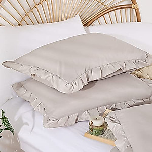 JANZAA Vintage Bedding Set Soft Shabby Chic Fluffy All Season Queen Oatmeal Comforter Set 3PCS(1 Ruffled Comforter Set and 2 Pillowcases)