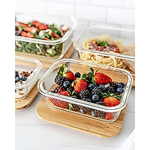 Bambooware Glass Containers with Lids | Non Plastic Glassware Set - Natural Raw Organic Wooden Bamboo Lids | Set of 4 | Reusable, BPA Free | Perfect for Meal Prep, Lunch, Leftovers, Kitchen