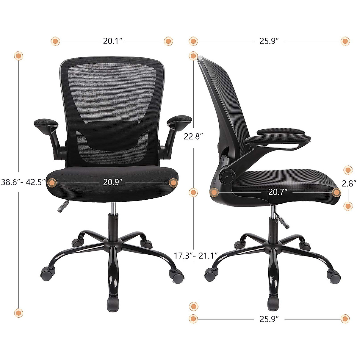 Ergousit Ergonomic Home Office Chair, Mesh Office Chair Flip Up Arms with Lumbar Support, Adjustable Comfortable Computer Desk Chair Ergonomic, 250Lbs Capacity (Black)