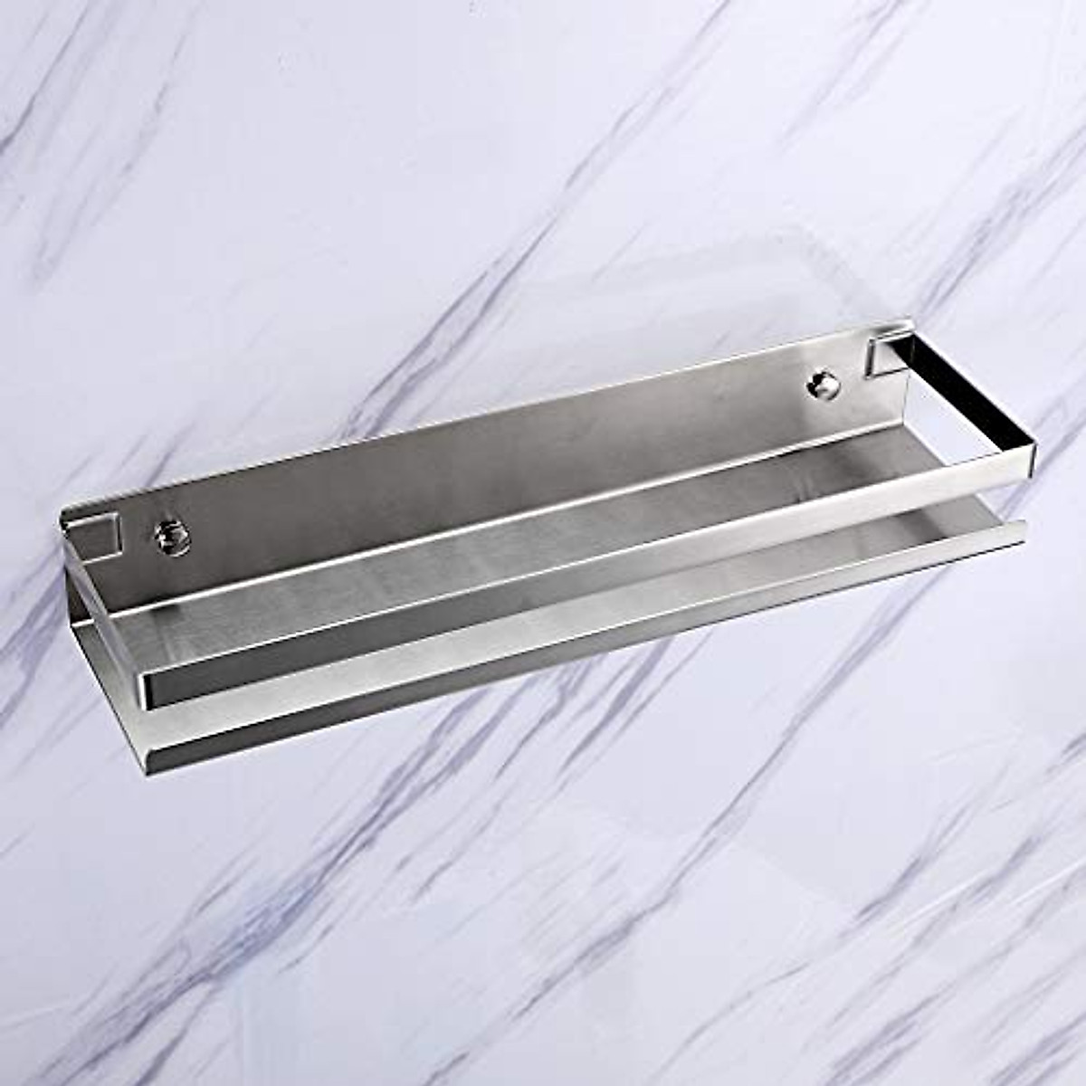 OwnMy Bathroom Shower Shelf Stainless Steel Bath Kitchen Basket Shower Caddy Rack, Rustproof Metal Bathroom Storage Floating Shelves Wall Mounted Shower Corner Rectangular Shelf - 16 Inch Silver