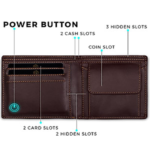 Arista Vault Men's Finder Smart Wallet with GPS Tracking & Bluetooth Mobile Connect Leather Wallet (Brown) RFID Protected