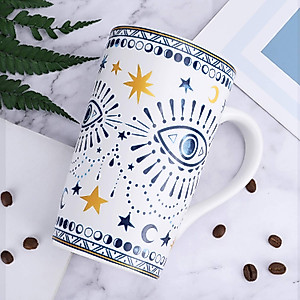 NymphFable Ceramic Coffee Mug 18oz Boho Eyes Coffee Cups with Handle Personalized Baking Pattern Tea Cup Large