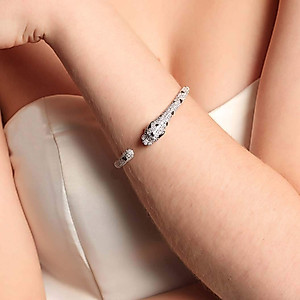 VICISION Panther Bracelet for Women Leopard Design with 18K Gold Plated 5A Cubic Zirconia Stones Birthday Present for Her Women Teen Girls - VB11 Silver