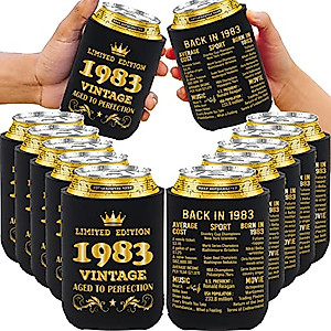 BackURyear 40th Birthday Party Decorations for Men Women, Funny 40th Birthday Party Supplies, 40 Years Old Forty Birthday Decor, 40th Birthday Party Cans Cooler Sleeves, Black&Gold/12 Pcs
