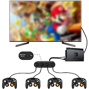 Y Team Controller Adapter for Gamecube, Compatible with Nintendo Switch, Super Smash Bros Switch Gamecube Adapter for WII U/PC with 4 Port