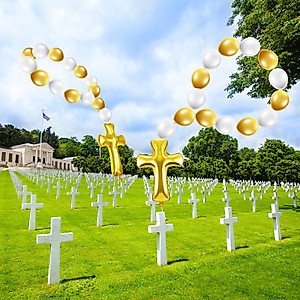 102 Pieces 12 Inch Latex Link Balloons and 34 Inch Gold Cross Balloon Needle Tail Balloons Quick Connect Balloons Jumbo Baptism Balloons Foil Party Balloons for First Communion Baby Shower Decoration