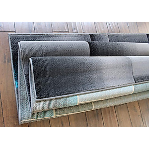 Masada Rugs, Modern Contemporary Area Rug, Turquoise Grey Black (6 Feet X 9 Feet)