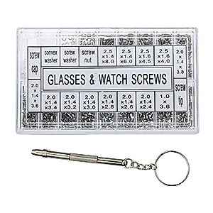 VAPKER 1000pcs Micro Eyeglass Sunglass Repair Screws, Nuts Assortment Stainless Steel Screws for Spectacles Watch with (Screwdriver)
