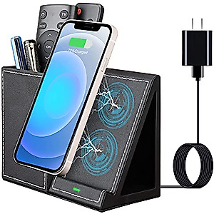 10W Fast Wireless Charger Desk Organizer, Wireless Charging Station for iPhone 14/14 Pro/13/12/Samsung Galaxy S23/S22/S21/Note 20/Note 10, Desk Phone Charger with Leather