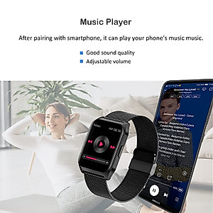 MBHB Smart Watch with Make, Answer, Refuse Call, Portable Music Player, Fitness Tracker with Heart Rate Monitor, Sleep Tracker Steps Counter for Men Women, Black