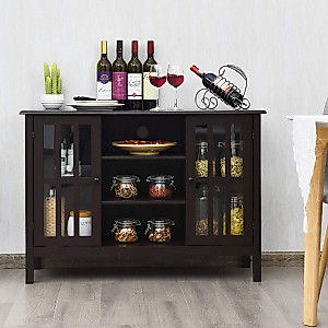 Tangkula TV Stand, Modern Tall Entertainment Center for TVs up to 50", Media Console w/2 Storage Cabinets & 3 Open Shelves, Wire Hole, Wood TV Console Table for Living Room, Brown