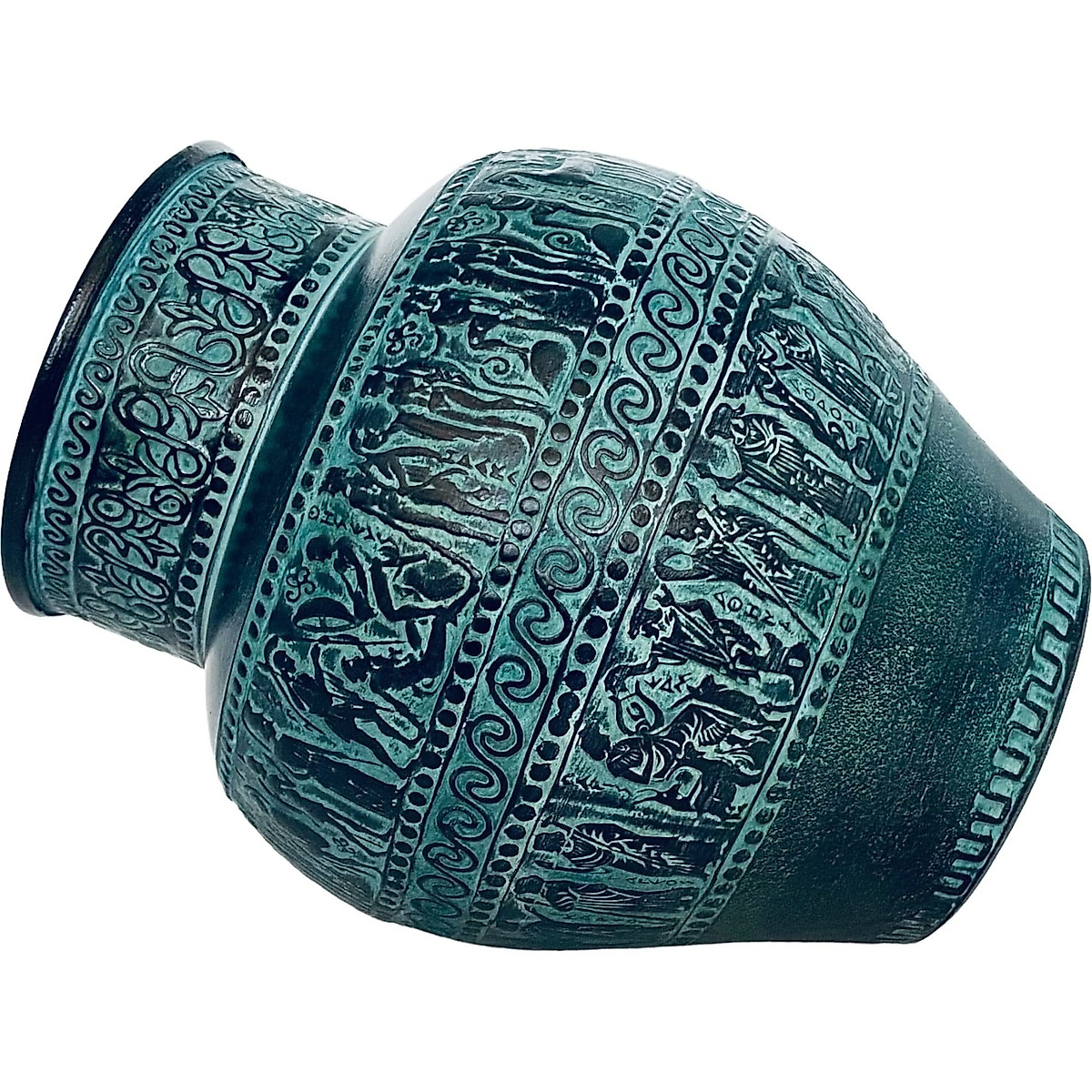 Greek Pithari,Relief terracotta,Pottery Vase 21cm,Ancient Greek Mythology Scenses