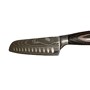 Damascus Kitchen Knives Set of 5 – Razor-Sharp Steel, Laser-Cut Damascus Pattern, Includes Chef Knife, Santoku, Nakari & Paring Knife for Precision Cutting in Home or Professional Kitchens