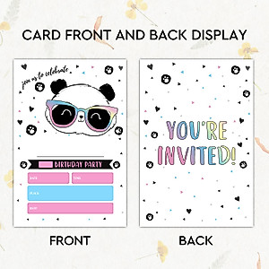 YUEXLL Rainbow Cute Panda Birthday Party Invitations Cards with Envelopes, Animal Party Invitations, Birthday Celebration Supplies, Double-sided Fill-in bday Invites for Boys Girls - C02