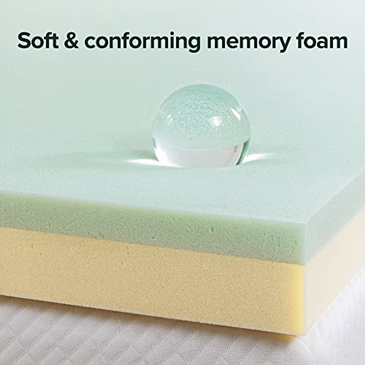 ZINUS 3 Inch Green Tea Memory Foam Mattress Topper, Pressure-Relieving Layers, CertiPUR-US Certified, Short Queen