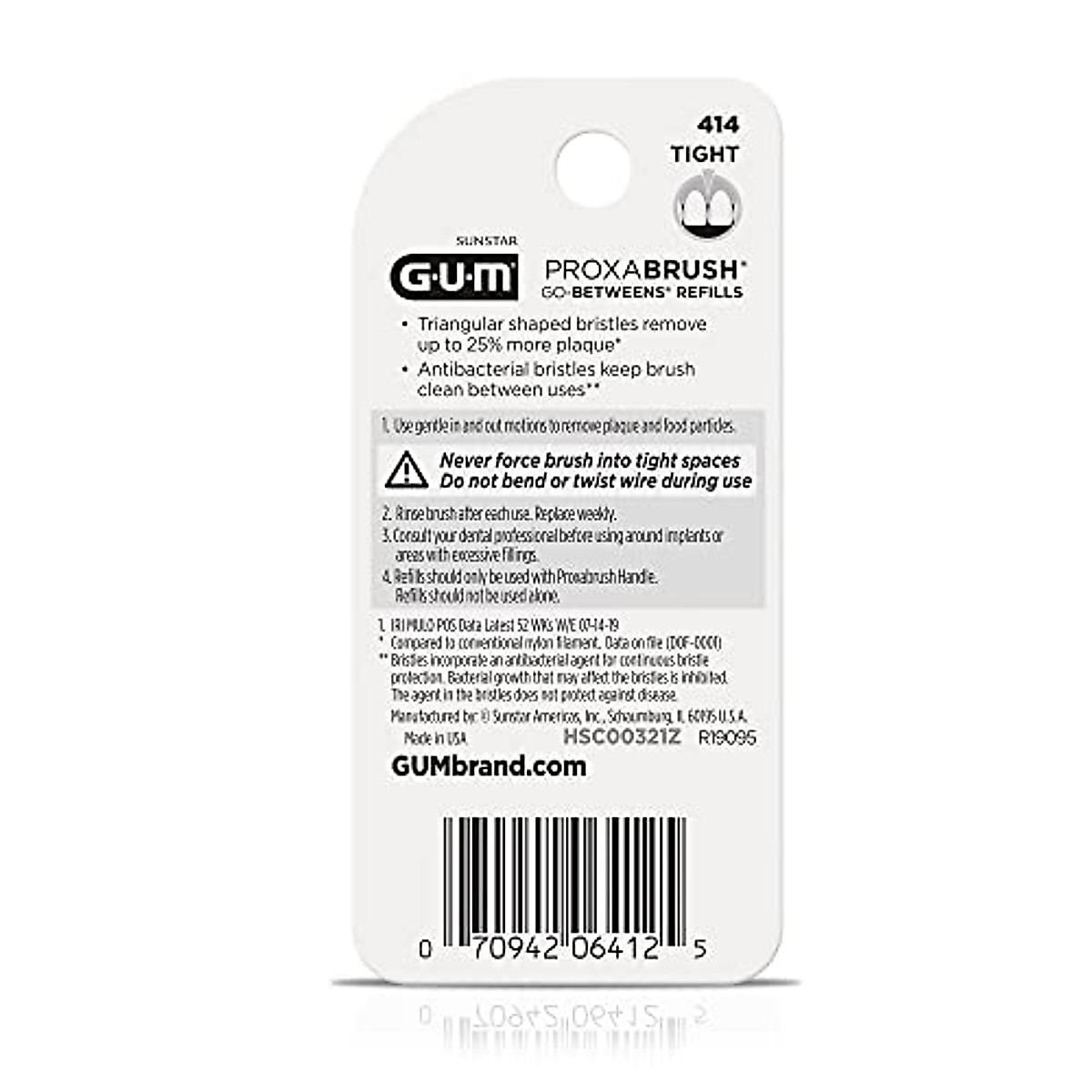 GUM Proxabrush Go-Betweens Refills - Tight - Compatible with GUM Permanent Handle -Reusable Interdental Brushes for Tight Teeth - Soft Bristled Dental Picks, 8ct