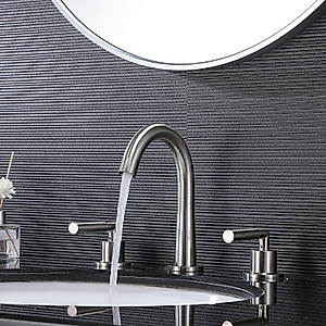 VESLA HOME Modern Brushed Nickel 3 Hole Bathroom Faucet Widespread, 2 Handle Lavatory Vanity Stainless Steel Bathroom Sink Faucet with Pop-up Drain and Water Hoses