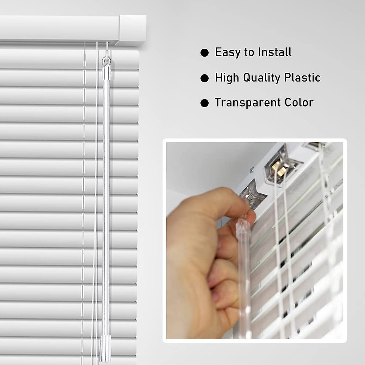 17 Inches 2 Pieces Blind Wand, Tilt Wand Replacement, Blinds Replacement Parts, Vertical Blind Opener, Clear Window Blind Wand, Blind Rod with Hook and Grip, Blind Opener Accessory