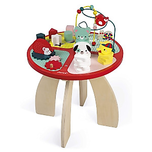 Janod Baby Forest Wooden Activity Table - 4 Play Areas - 23.2" Tall - Ages 1+ - J08018