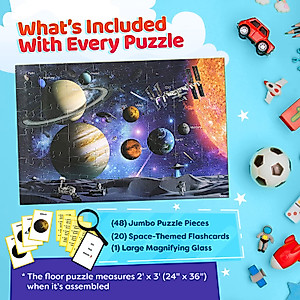 Solar System Spy Puzzle with Flashcards and Magnifying Glass 2ft x 3ft – Large 48 Piece Space Floor Puzzle for Kids Ages 4-8 Years Old- Kids Puzzles-Solar System for Kids-Boys and Girls 3,4,5,6,7,8…