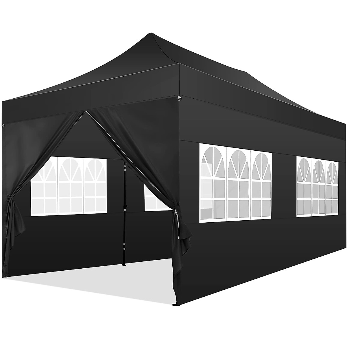 COBIZI 10x20 Pop Up Canopy with 6 Sidewall,Heavy Duty Canopy UPF 50+ All Season Wind Waterproof Commercial Outdoor Wedding Party Tents for Parties Canopy Gazebo with Roller Bag(10 x 20 ft Black)