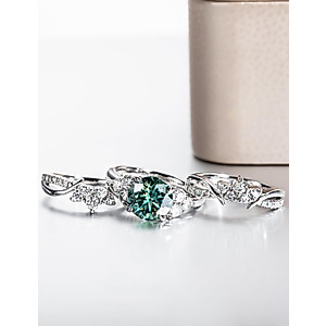 CannyCat Fancy Vivid Blue Green Moissanite Wedding Band Ring Set for Women 4.2 cttw Moissanite Engagement Rings Platinum-Plated Sterling Silver Wrap Guard Enhancers Anniversary Bridal Sets (size-8.5)