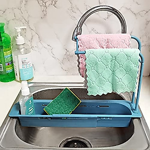 2 Pack Updated 2-in-1 Telescopic Sink Holder Rack Sink Organizer Expandable Storage Drain Basket Rack Sponge Soap Holder Drainer Sink Tray Adjustable Faucet Clip Drain Basket Rack for Home,Kitchen