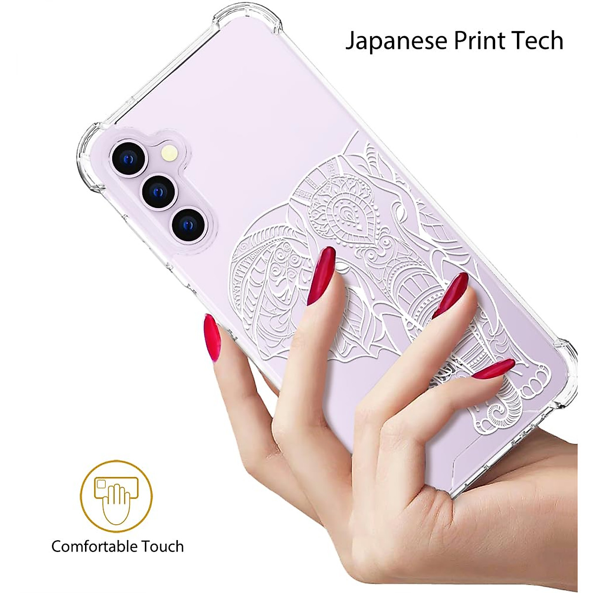 Topgraph Compatible with Samsung Galaxy S23 Plus Case Cute Clear for Women Girls, S23+ Designer Transparent Phone Cover Design (Beautiful Elephant Line Art)