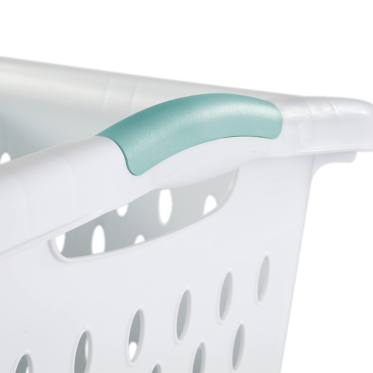 Sterilite 12138004 Laundry Basket 2.2 Bushel White Aqua Chrome Handles/Divider (Pack of 4)