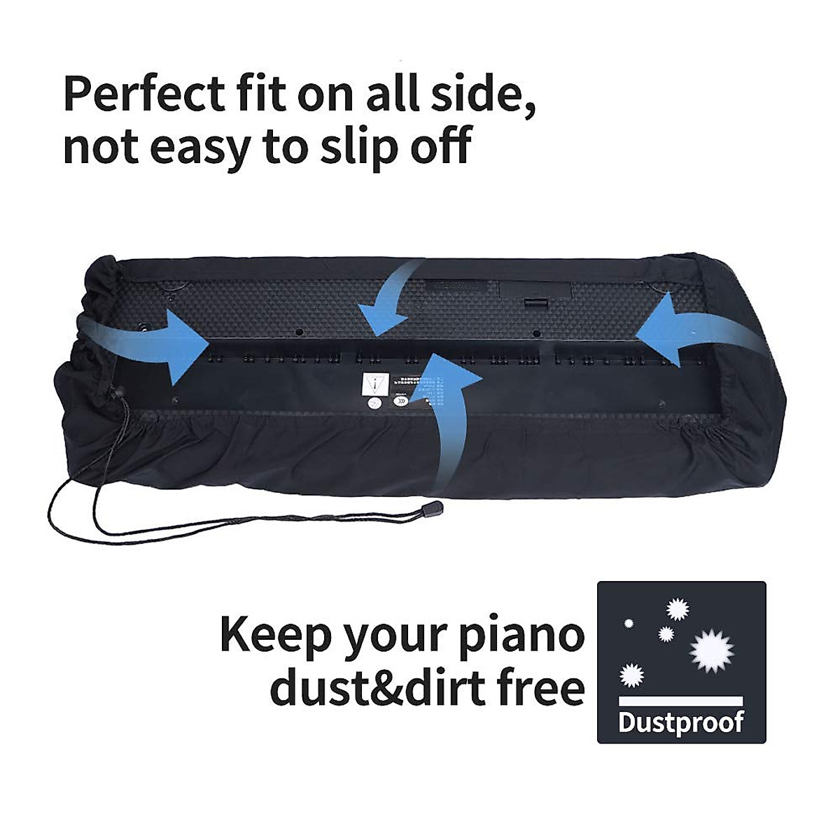 88 Keyboard Electronic Piano Keyboard Dust Cover, Waterproof Dust Proof 88 Keyboard Digital Piano Bags Cases Covers, Made of Polyester & Spandex with Built-In Bag Elastic Cord Locking Clasp