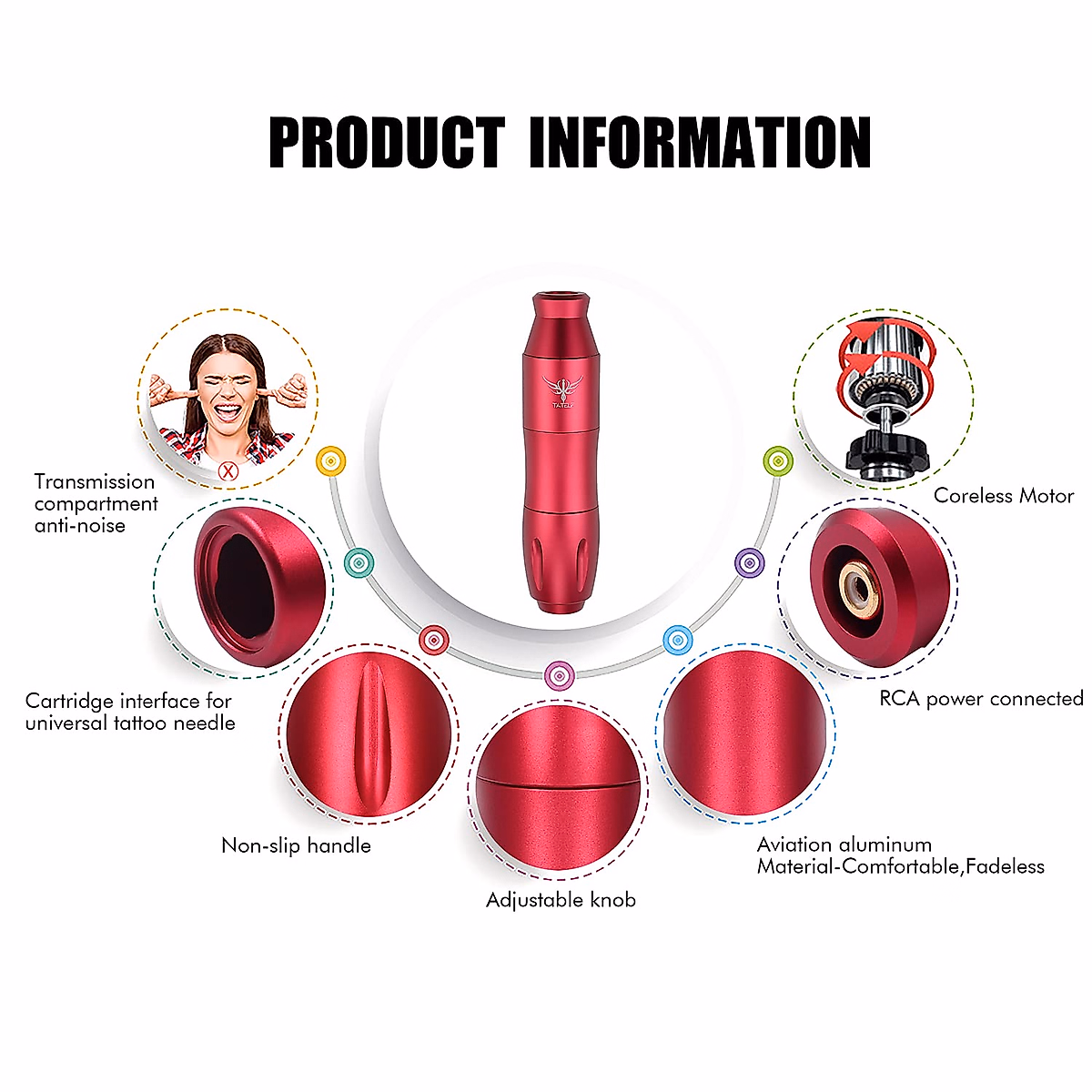 Tattoo Kit-TATELF Tattoo Gun Kit Professional Complete Tattoo Starter Kit Rotary Tattoo Machine Pen Set Power Supply Foot Pedal 40pcs Cartridge Needles 21 Colors Ink For Beginners & Artists(Red)