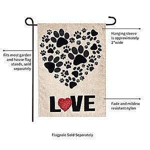 Evergreen Pet Lovers Paw Prints Heart Burlap Flag | 18 x 12.5 inches |Indoor Outdoor Weather Resistant | Double Sided | Valentine's Day or Pet Appreciation for Home House Garden Décor