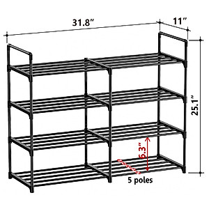 FIDUCIAL HOME 4 Tiers Metal Shoe Rack Organizer 16 Pairs Sturdy Shoe Stand for Closet Entryway, Stackable