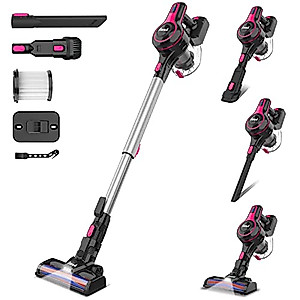 INSE Cordless Vacuum Cleaner, 6-in-1 Rechargeable Stick Vacuum with 2200 m-A-h Battery, Powerful Lightweight Cordless Vacuum Cleaner, Up to 45 Mins Runtime, for Home Hard Floor Carpet Pet Hair-N5S