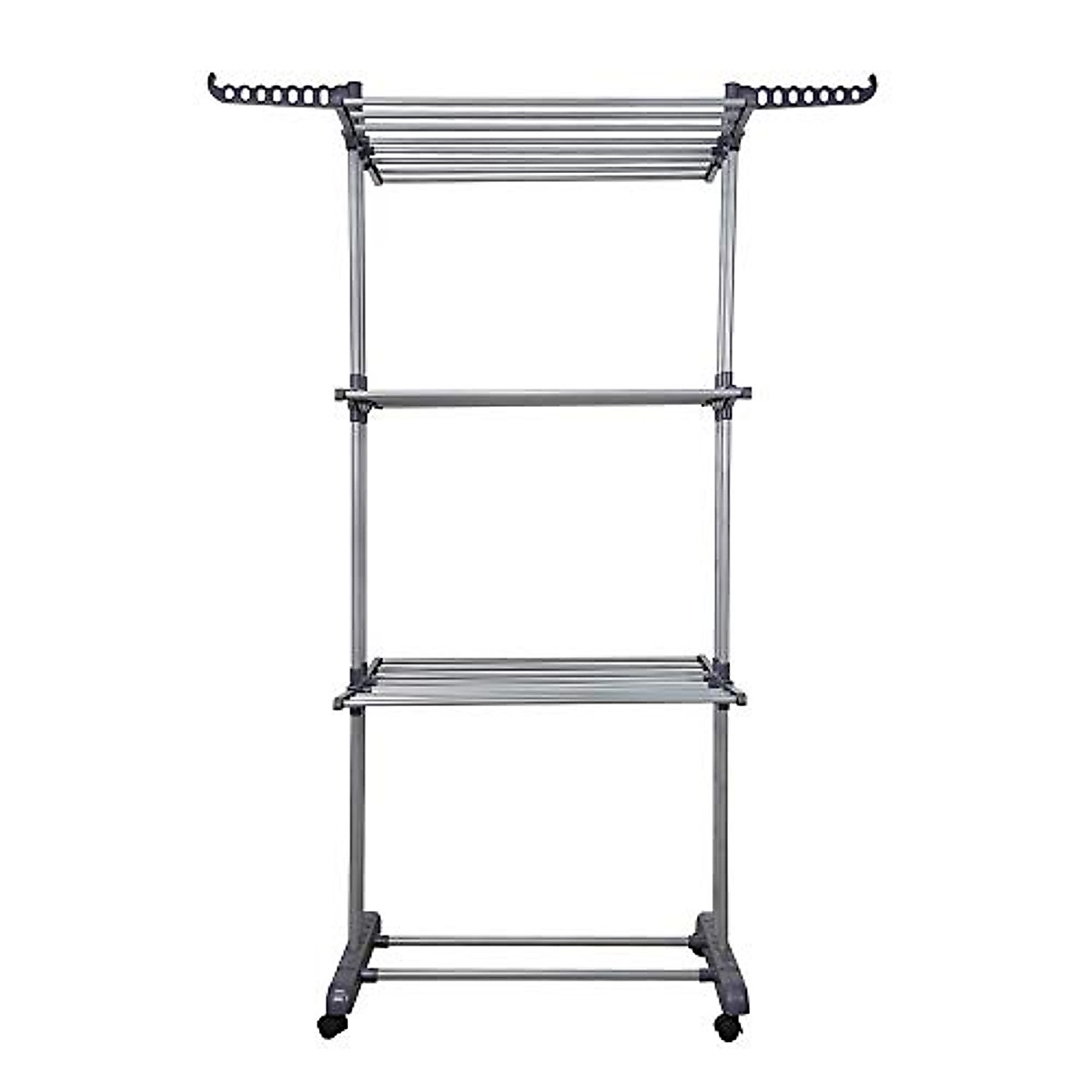 YOUUD Clothes Drying Rack 3-Tiers with Retractable Trays, Collapsible Shelves, Rolling and Base with Casters, Stainless Laundry Dryer Indoor/Outdoor Standing Rack