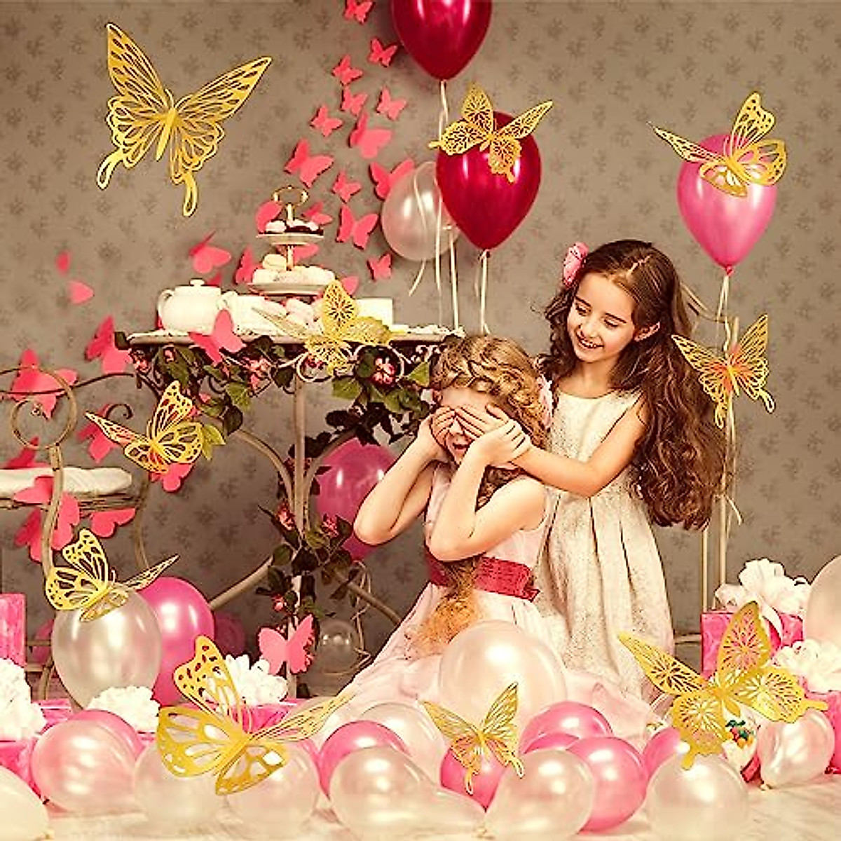 Yeaqee 24 Pcs Large Butterfly Party Decoration Set 2 Sizes 3 Styles Large 3D Golden Butterflies Wall Decor Stickers for Birthday Baby Shower Nursery Bedroom Wedding Decor Cutouts