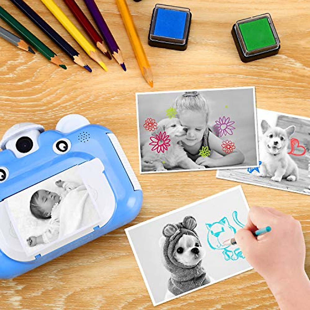 Barchrons Instant Print Digital Kids Camera 1080P Rechargeable Kids Camera Video Camera with 32G SD Card for 6-12 Years Old Birthday Gift