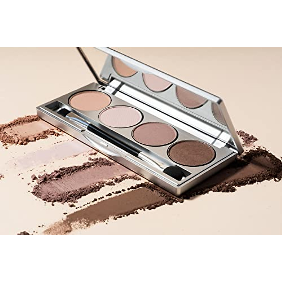 Honeybee Gardens 'Skinny Dip' Refillable Eye Shadow Palette | 4 Neutral Shades with a Refillable Compact with Brush | Natural Ingredients | Gluten Free | Vegan | Cruelty Free