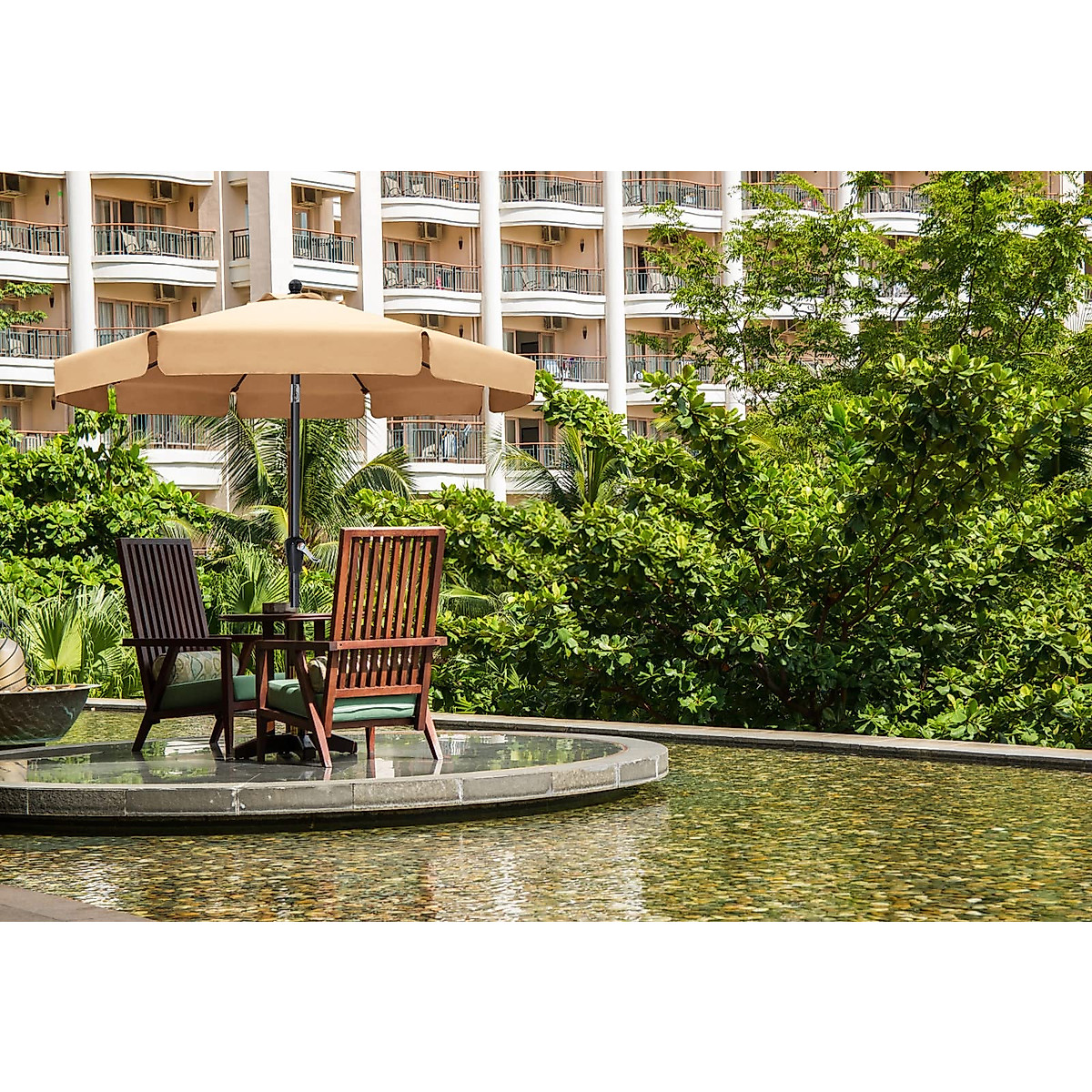 ABCCANOPY Patio Umbrella 9ft - Outdoor Table Umbrella with Push Button Tilt and Crank, 8 Ribs Umbrella for Patio Pool Garden Deck (Khaki)