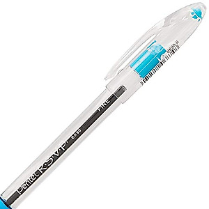 Pentel R.S.V.P. Ballpoint Pen, 0.7mm Fine Tip, Sky Blue Ink, Box of 12 (BK90-S)
