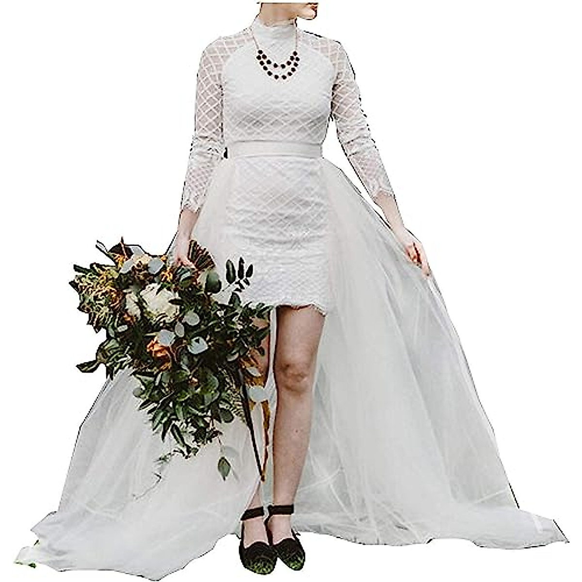 Women Wedding Maxi Tulle Skirts Detachable Train Overskirt Overlay Long Bridal Floor Length Ivory