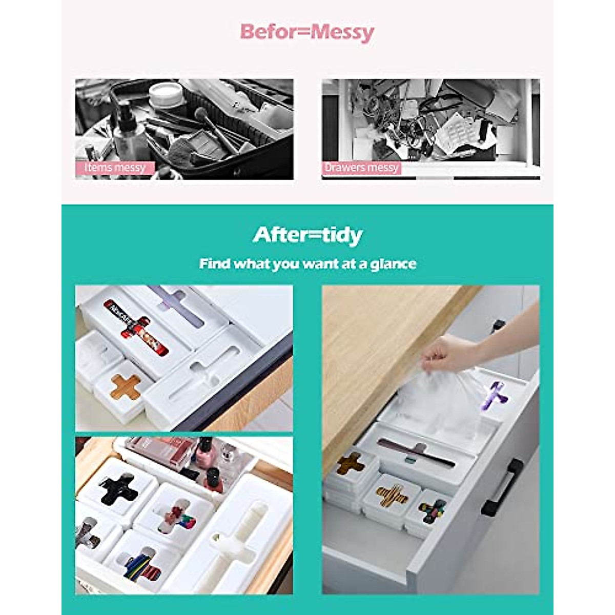 Ziplock Bag Storage Organizer for Drawer, Tclouda, Plastic Food Storage Plastic Bag Holders for Kitchen Drawer, Suitable for Gallon, Quart, Sandwich & Snack Variety Size Bag (6 Pieces Set）