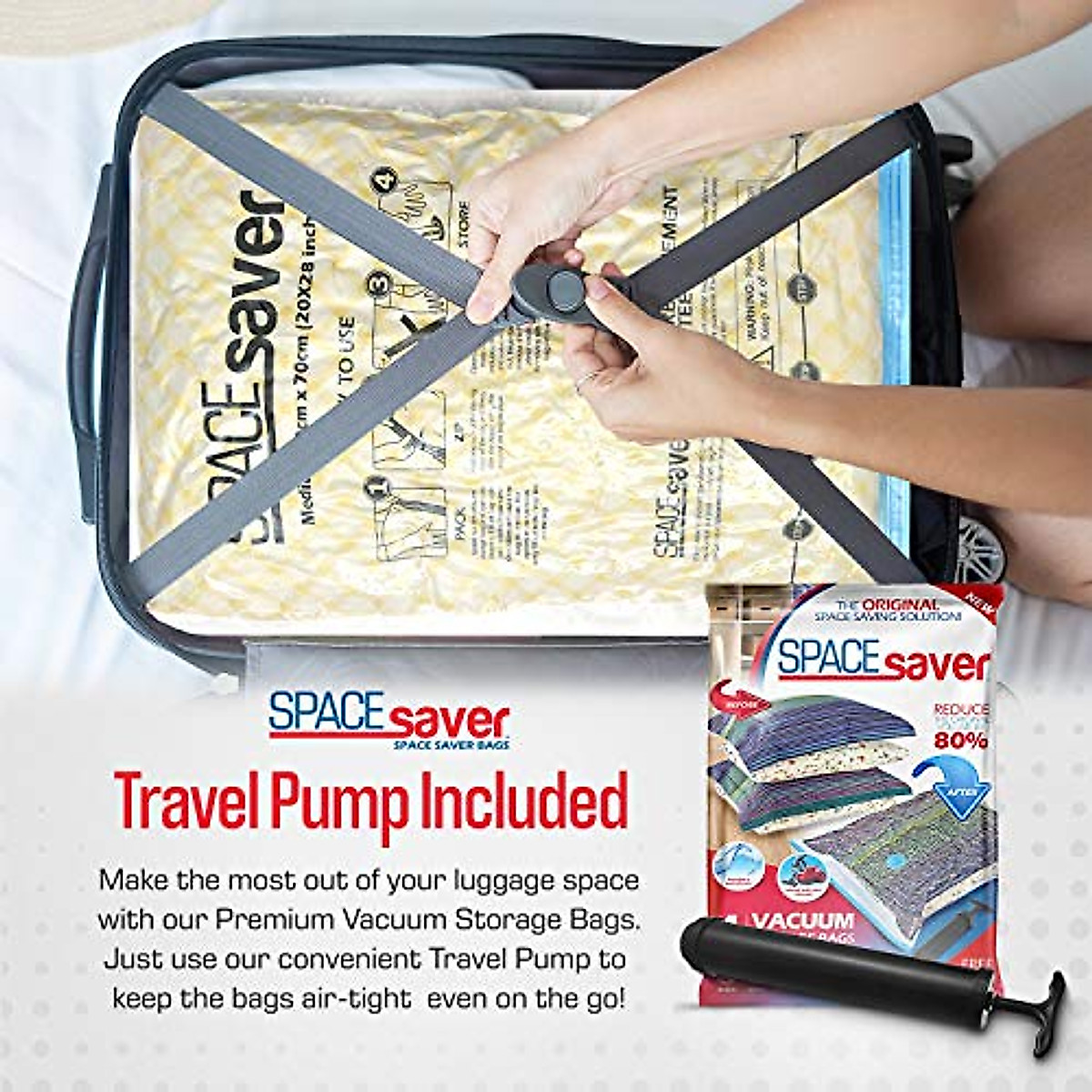 Variety 4 Pack | Spacesaver Vacuum Storage Bags Save 80% on Clothes Storage Space - Vacuum Sealer Bags for Comforters, Blankets, Bedding, Clothing - Compression Seal for Closet Storage - Pump for Travel (2 Large and 2 Jumbo bags)