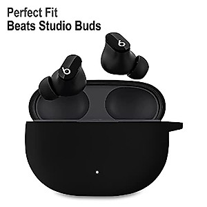 Geiomoo Silicone Carrying Case Compatible with BeatsStudio Buds, Portable Scratch Shock Resistant Cover with Carabiner (Black)