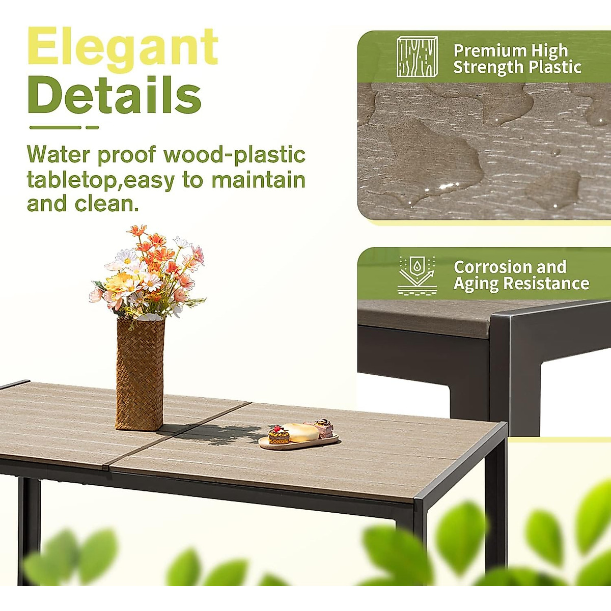 Homall Patio Dining Set 7 Pieces Outdoor Furniture with Large Table and 6 Textilene Chairs for Porch, Brown