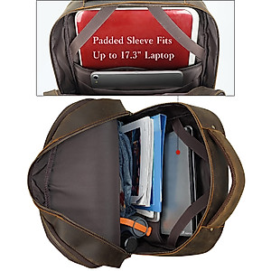 Masa Kawa Large Full Grain Leather 17.3" Laptop Backpack for Men Vintage Brown College School Bookbag Business Travel Work Casual Daypack Rucksack Bag